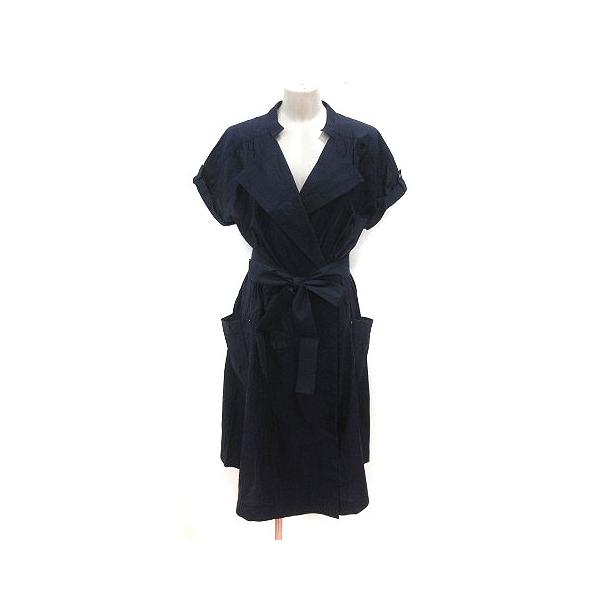 ハーディーガーディー HURDY GURDY シャツワンピース ロング ウエストマーク 半袖 38 紺 ネイビー /MS レディース【表記サイズ】38（日本サイズM程度）【実寸サイズ】身幅：約45cm　着丈：約106cm　ゆき丈：約37cm...