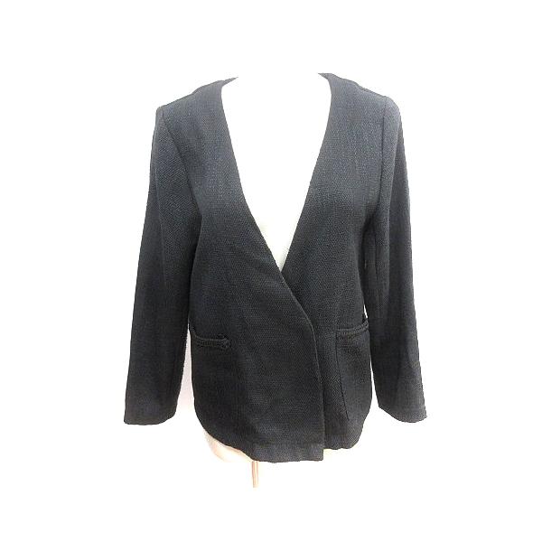 シェトワ Chez toi ノーカラージャケット ダブル ツイード F 黒 ブラック /AU レディース【ブランド】シェトワ Chez toi【表記サイズ】F【実寸サイズ】肩幅：約38cm　身幅：約49cm　着丈：約61cm　袖丈：約57c...