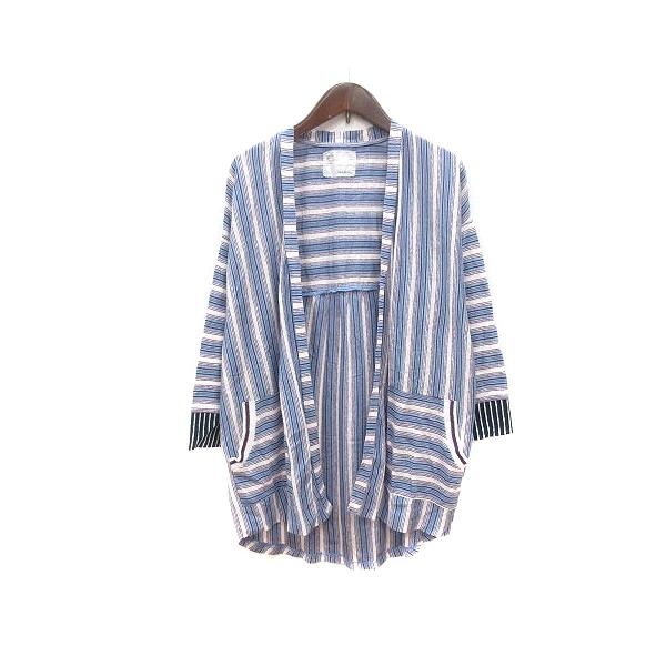 シタムル sita murt/ カーディガン ニット ストライプ S 水色 ライトブルー /MN レディース【表記サイズ】S【実寸サイズ】身幅：約46cm　着丈：約68cm　ゆき丈：約65cm　　【素材】綿62％ 麻38％　別地 綿75％ ...