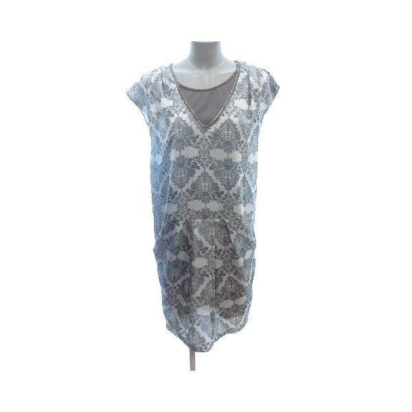 未使用品 トカドール Tocador ワンピース ひざ丈 スプーンネック フェイクレイヤード 総柄 フレンチスリーブ M アイボリー 白【表記サイズ】M【実寸サイズ】身幅：約47cm　着丈：約91cm　ゆき丈：約27cm　　【素材】表地ポリ...