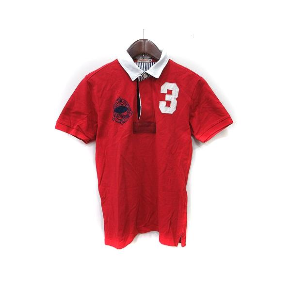 ミキハウス mikihouse ポロシャツ 鹿の子 刺繍 ワッペン M 赤 レッド /YI キッズ【ブランド】ミキハウス mikihouse【表記サイズ】M【実寸サイズ】肩幅：約36cm　身幅：約45cm　着丈：約60cm　袖丈：約17cm...