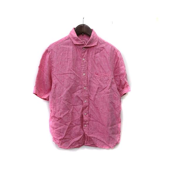 サーティスリーディグリーズ 33Degrees シャツ 半袖 麻 リネン M ピンク /YI メンズ【表記サイズ】M【実寸サイズ】肩幅：約39cm　身幅：約50cm　着丈：約69cm　袖丈：約24cm　　【素材】リネン 100％【色】ピンク...