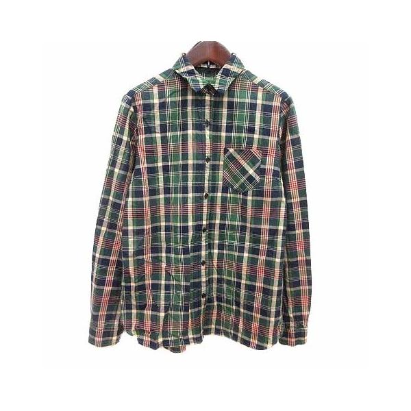 ネットディマミーナ NETTO di MAMMINA シャツ チェック 長袖 M 緑 グリーン 紺 ネイビー /YK レディース【表記サイズ】M【実寸サイズ】肩幅：約36cm　身幅：約45cm　着丈：約56.5cm　袖丈：約60cm　　【素...