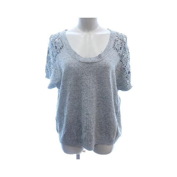 ラボラトリーワーク laboratory work ニット カットソー オーバルネック ラメ 切替 かぎ編み 麻混 リネン混 半袖 M グレー /AU レディース【ブランド】ラボラトリーワーク laboratory work【表記サイズ】M...