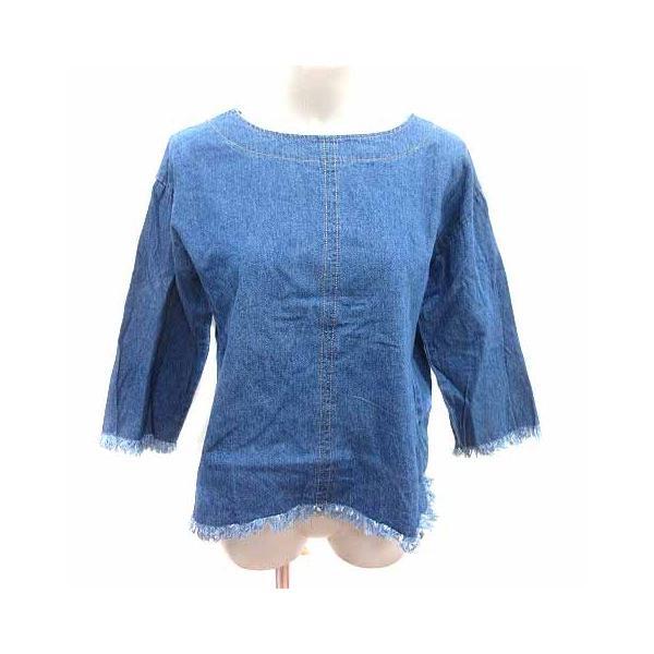 ナイスクラップ NICE CLAUP continuer de NICE CLAUP カットソー ボートネック デニム フリンジ 七分袖 F 青 ブルー /YK レディース【ブランド】ナイスクラップ NICE CLAUP【表記サイズ】F（日...