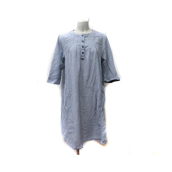 スカイスクレイパー SKY SCRAPER ワンピース ひざ丈 七分袖 ストライプ F 紺 ネイビー /YI レディース【表記サイズ】F（フリーサイズ）【実寸サイズ】肩幅：約34cm　身幅：約50cm　袖丈：約40cm　総丈：約87cm　　...