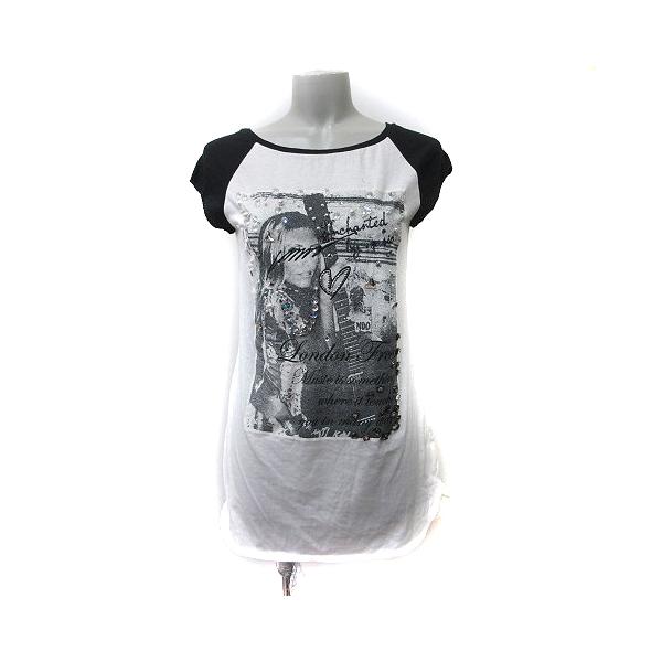 ヴィニー Vigny Tシャツ カットソー フレンチスリーブ ビジュー 38 M 白 オフホワイト 黒 ブラック /YI レディース【ブランド】ヴィニー Vigny【表記サイズ】38（Mサイズ）【実寸サイズ】身幅：約40cm　着丈：約65c...