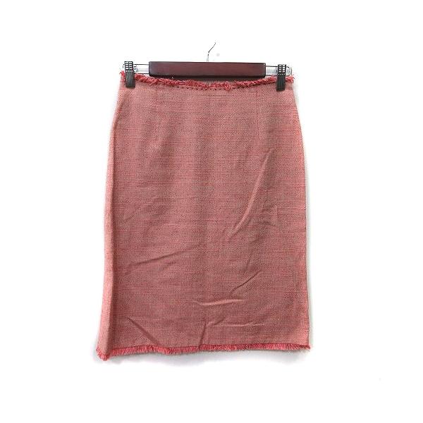 カトルフィーユ quatre feuilles タイトスカート ひざ丈 ツイード フリンジ 麻混 リネン混 38 M ピンク /YI レディース【表記サイズ】38（Mサイズ）【実寸サイズ】ウエスト：約62cm　ヒップ：約88cm　スカート丈...