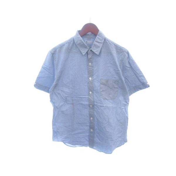 TAT ワイシャツ Yシャツ ステンカラー ストライプ 半袖 3 L 紺 ネイビー /AU メンズ【表記サイズ】3（日本サイズL程度）【実寸サイズ】肩幅：約44cm　身幅：約52cm　着丈：約68cm　袖丈：約23cm　　【素材】綿100%...