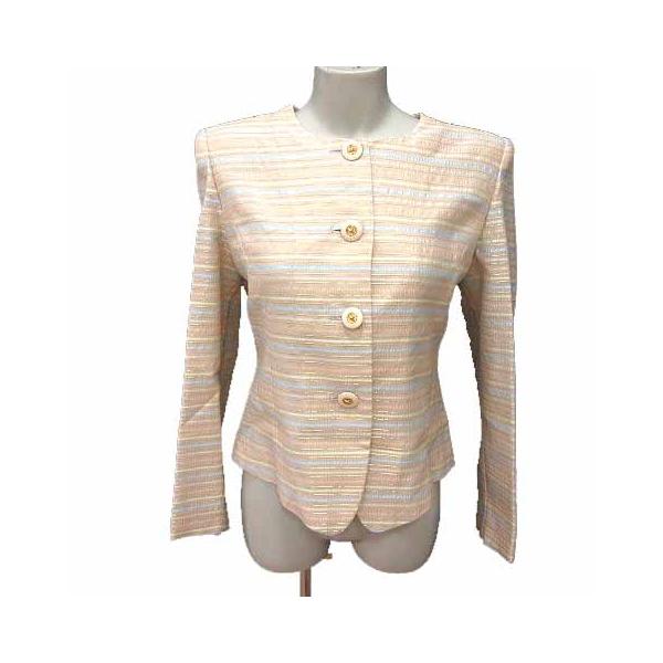 イギンジブリーヌ Igin Zibeline ノーカラージャケット ボーダー 9AR M ベージュ /YK レディース【表記サイズ】9AR（日本サイズM程度）【実寸サイズ】肩幅：約37cm　身幅：約41cm　袖丈：約55cm　着丈：約50....