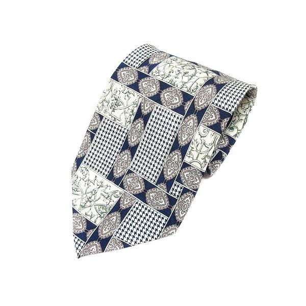 ローランベノン Laurant Benon ネクタイ ワイドタイ 総柄 絹 シルク 白 アイボリー 紺 ネイビー /MN ●RY メンズ【表記サイズ】サイズ表記なし(実寸サイズをご覧ください)【実寸サイズ】大剣幅 約9.5cm 　小剣幅 約...