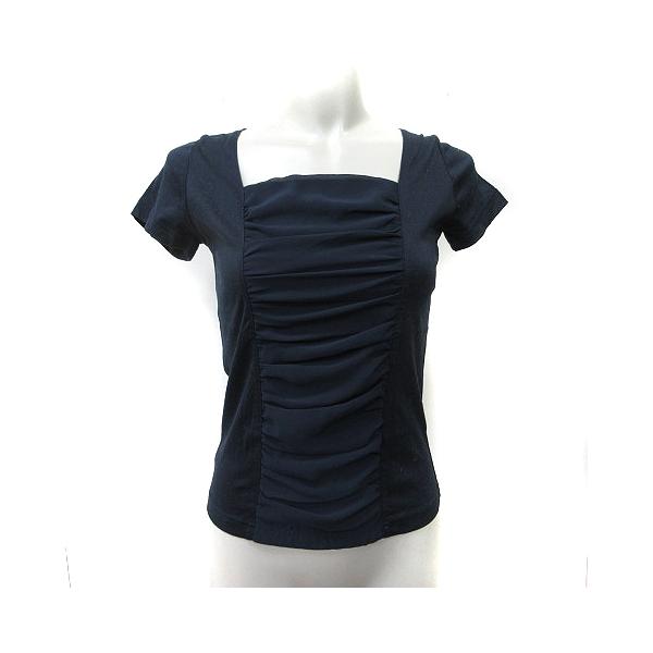 ミューズリファインドクローズ MEW'S REFINED CLOTHES カットソー スクエアネック 半袖 切替 シフォン M 紺 ネイビー /YI レディース【表記サイズ】M【実寸サイズ】肩幅：約30cm　身幅：約37cm　着丈：約49c...