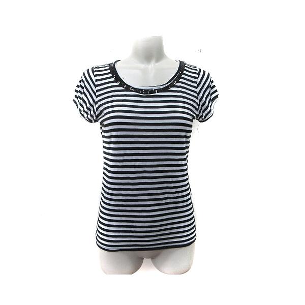 マダーアッカ mader Acca カットソー ボーダー 半袖 スパンコール F 黒 ブラック /YI レディース【表記サイズ】F（フリーサイズ）【実寸サイズ】肩幅：約34cm　身幅：約40cm　着丈：約51cm　袖丈：約11cm　　【素材...