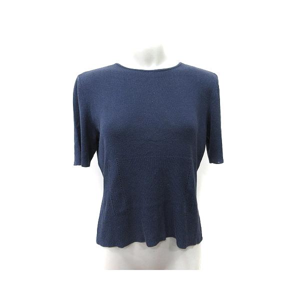 モネガル Monegal ニット カットソー 半袖 38 M 紺 ネイビー /YI レディース【表記サイズ】38（Mサイズ）【実寸サイズ】肩幅：約38cm　身幅：約45cm　着丈：約46cm　袖丈：約24cm　　【素材】綿 50％ アクリル...