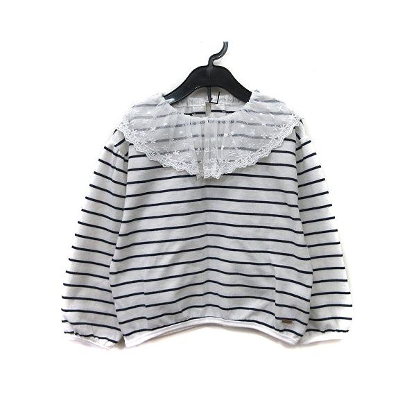 セラフ SERAPH カットソー ボーダー 長袖 チュール 刺繍 110 白 ホワイト /YI ●RY キッズ【表記サイズ】110【実寸サイズ】肩幅：約36cm　身幅：約40cm　着丈：約38cm　袖丈：約33cm　　【素材】ポリエステル ...