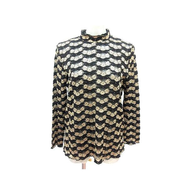 ラフォン27 Lafon27 ニット カットソー ハイネック 総柄 長袖 黒 ブラック /MN ●RY レディース【表記サイズ】サイズ表記なし(実寸サイズをご覧ください)【実寸サイズ】肩幅：約38cm　身幅：約45cm　着丈：約61cm　袖...