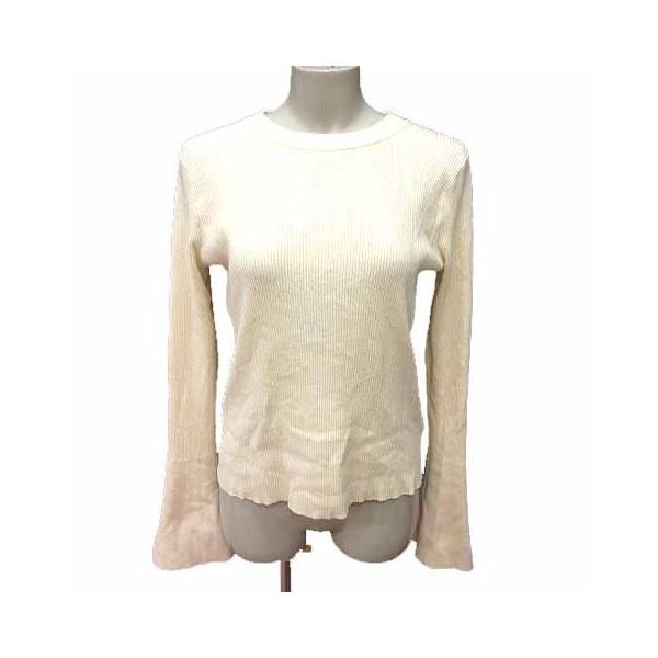 Ti. ALEFS ニット カットソー フレアスリーブ 長袖 M アイボリー 白 ホワイト /YK レディース【表記サイズ】M【実寸サイズ】肩幅：約34cm　身幅：約45cm　着丈：約49cm　袖丈：約62cm　　【素材】レーヨン49％ ポ...