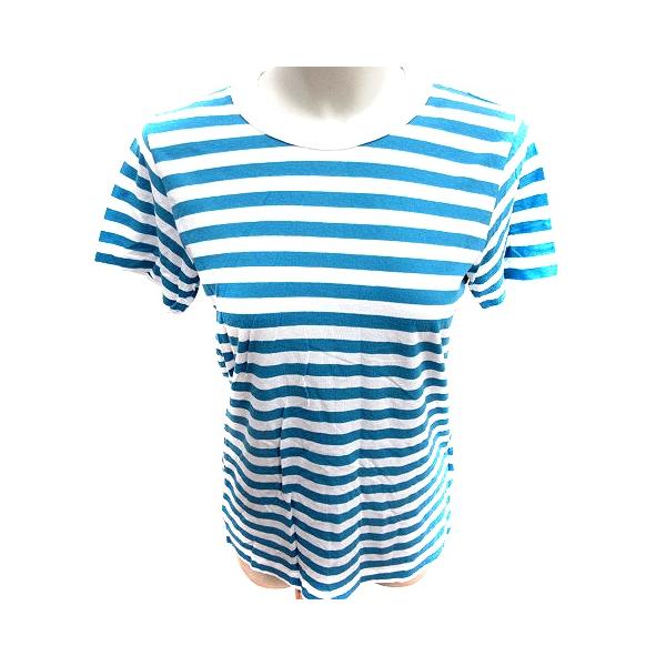 マニュファクチュール・ロワイヤル MANUF.ROYALE ニット カットソー Uネック 半袖 ボーダー L レディース【表記サイズ】L【実寸サイズ】肩幅：約36cm　身幅：約42cm　着丈：約59cm　袖丈：約17cm　　【素材】コットン...