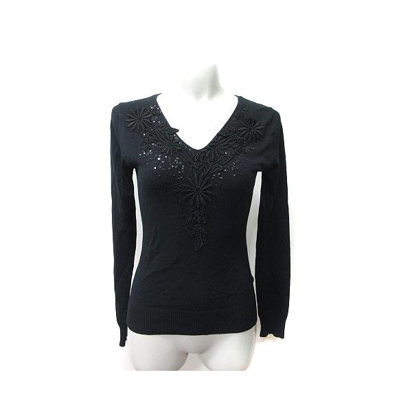 マーブルドゥモンド Meubles de monde カットソー 長袖 刺繍 スパンコール M 黒 ブラック /YI レディース【表記サイズ】M【実寸サイズ】肩幅：約35cm　身幅：約40cm　着丈：約51cm　袖丈：約57cm　　【素材】...