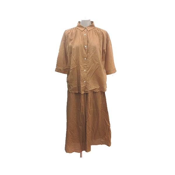 ルミアン Le mien セットアップ 上下 シャツ ブラウス ステンカラー 七分袖 ギャザースカート ロング キャメル 茶 ブラウン レディース【表記サイズ】サイズ表記なし(実寸サイズをご覧ください)【実寸サイズ】身幅：約58cm　着丈：...