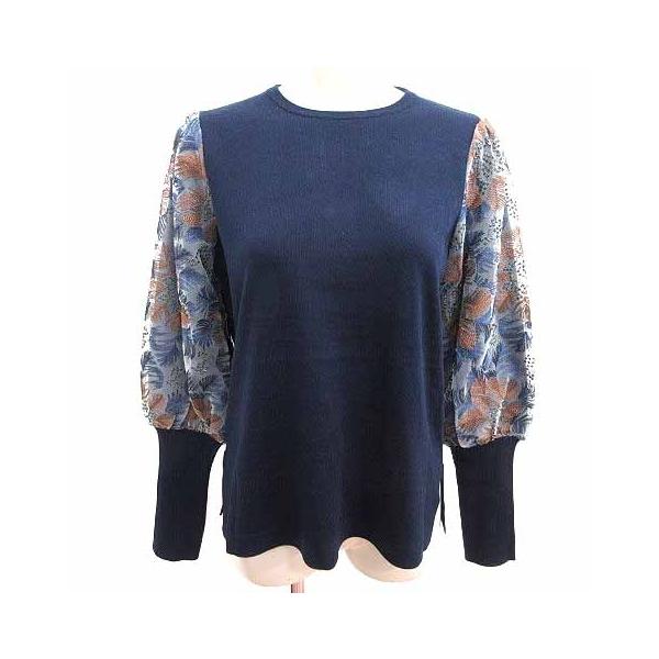 ソークローズ So close, ニット カットソー 切替 刺しゅう レース 総柄 長袖 M 紺 ネイビー /YK レディース【表記サイズ】M【実寸サイズ】肩幅：約32cm　身幅：約47.5cm　着丈：約58cm　袖丈：約63cm　　【素材...