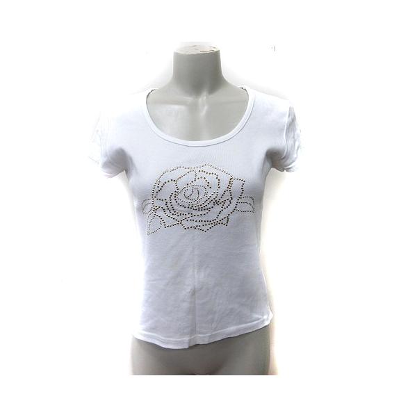 トウェンティースリー Twenty three Tシャツ カットソー 半袖 スパンコール M 白 ホワイト /YI ●RY レディース【表記サイズ】M【実寸サイズ】肩幅：約36cm　身幅：約39cm　着丈：約47cm　袖丈：約11cm　　【...