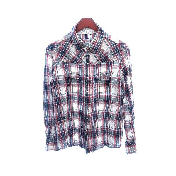 カーニーハウス Kearney House ステンカラーシャツ チェック 長袖 L 白 ホワイト /AU メンズ【表記サイズ】L【実寸サイズ】肩幅：約43cm　身幅：約54cm　着丈：約68cm　袖丈：約63cm　　【素材】綿100%【色】...