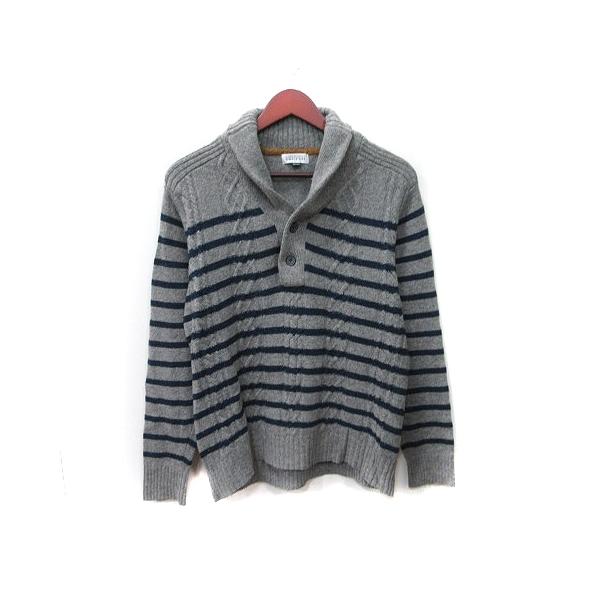 エレメントオブシンプルライフ element of SIMPLE LIFE ニット セーター ボーダー 長袖 M グレー 紺 ネイビー /YI メンズ【表記サイズ】M【実寸サイズ】肩幅：約40cm　身幅：約52cm　着丈：約63cm　袖丈：...