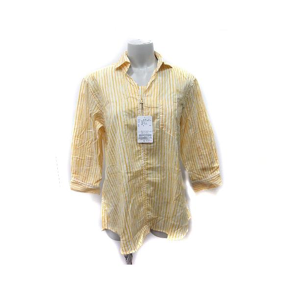 未使用品 シンプリシテェ SIMPLICITE plus シャツ ブラウス ストライプ オープンカラー 七分袖 S 黄色 イエロー /YI レディース【ブランド】シンプリシテェ SIMPLICITE【表記サイズ】S【実寸サイズ】肩幅：約40...