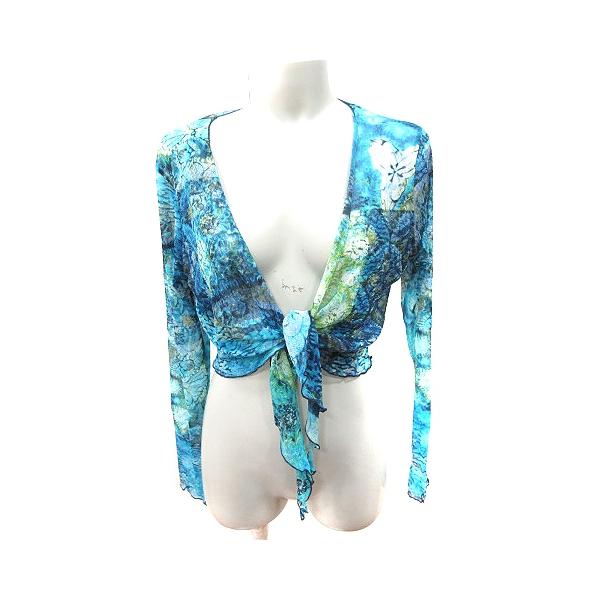 スエ SOUHAIT カーディガン ボレロ 長袖 総柄 ナイロン 3 青 ブルー /RT レディース【表記サイズ】3【実寸サイズ】肩幅：約35cm　身幅：約45cm　袖丈：約59cm　着丈：約45cm　　【素材】ナイロン100％【色】青【状...