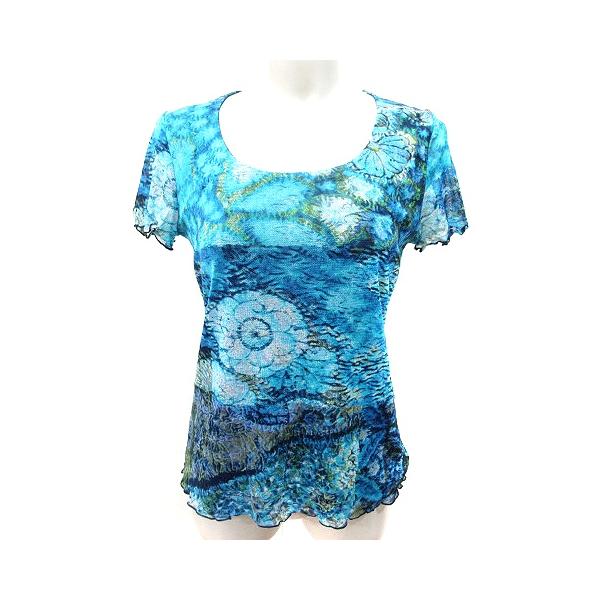 スエ SOUHAIT カットソー Uネック 半袖 総柄 ナイロン 3 青 ブルー /RT レディース【表記サイズ】3【実寸サイズ】肩幅：約35cm　身幅：約40cm　着丈：約58.5cm　袖丈：約16.5cm　　【素材】ナイロン100％【色...