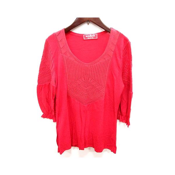 スエ SOUHAIT ニット カットソー Uネック 七分袖 44 赤 レッド /RT レディース【表記サイズ】44【実寸サイズ】肩幅：約38cm　身幅：約41cm　着丈：約62~64cm　袖丈：約41cm　　【素材】指定外繊維 竹46％綿4...