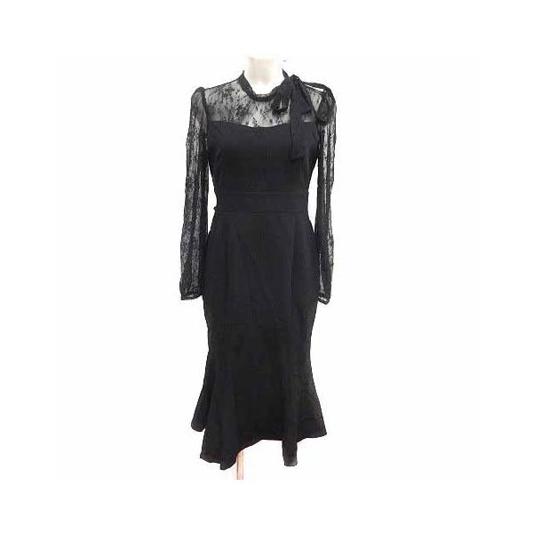 ディーホリック DHOLIC ワンピース マーメイド ひざ丈 長袖 M 黒 ブラック /YK レディース【表記サイズ】M【実寸サイズ】肩幅：約31cm　身幅：約41.5cm　袖丈：約61cm　総丈：約109cm　　【素材】ポリエステル95％...