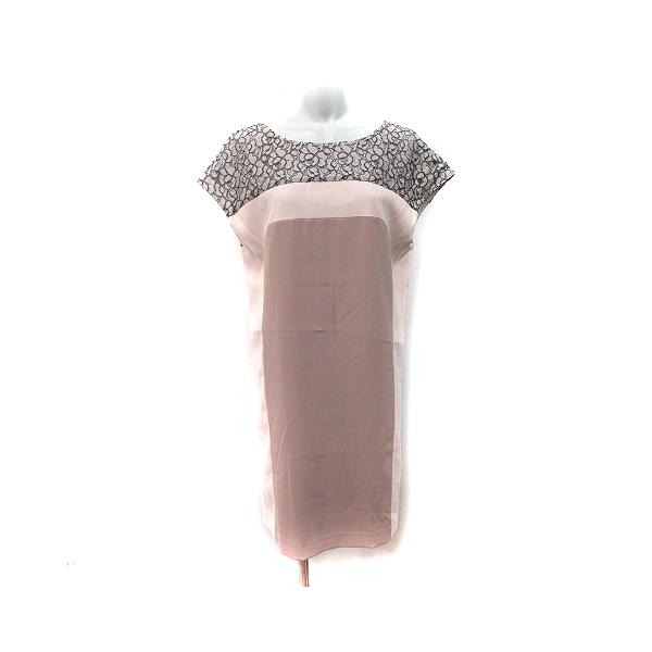 マリエル&amp;マキュリア MURIEL&amp;MERCURIA ワンピース ひざ丈 フレンチスリーブ 切替 レース 38 M ベージュ モカ /YI レディース【表記サイズ】38（Mサイズ）【実寸サイズ】身幅：約50cm　着丈：約88...