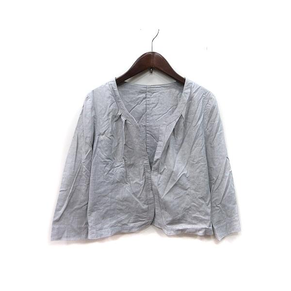 レステラ LESTERA ノーカラージャケット 麻混 リネン混 38 M グレー /YI レディース【表記サイズ】38（Mサイズ）【実寸サイズ】肩幅：約35cm　身幅：約43cm　袖丈：約42cm　着丈：約41cm　　【素材】指定外繊維（テ...