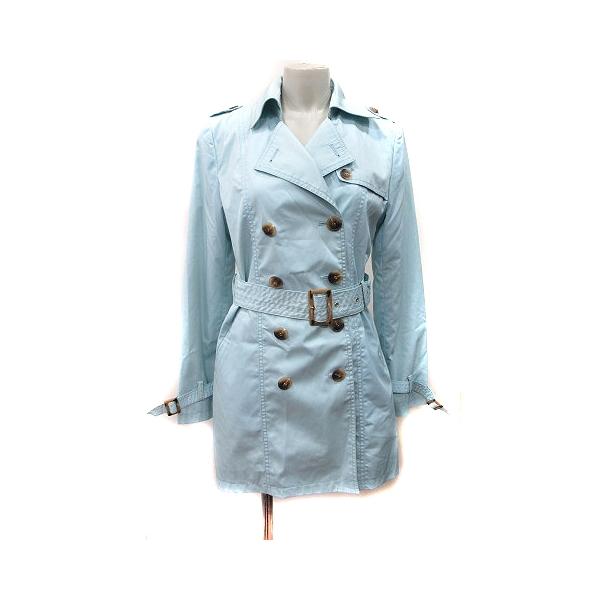 ヒアーズ HERE'S トレンチコート 総裏地 M 水色 /YI レディース【ブランド】ヒアーズ HERE'S【表記サイズ】M【実寸サイズ】肩幅：約36cm　身幅：約46cm　袖丈：約59cm　着丈：約74cm　　【素材】ポリエステル 68...
