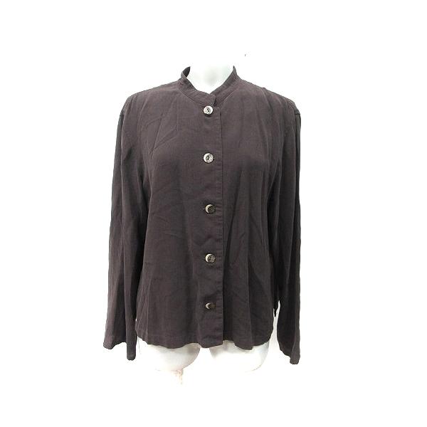 ディミトリドナ Dimitri Donna シャツ ブラウス 長袖 バンドカラー 40 L 茶 ブラウン /YI レディース【表記サイズ】40（Lサイズ）【実寸サイズ】肩幅：約39cm　身幅：約52cm　着丈：約52cm　袖丈：約55cm　...