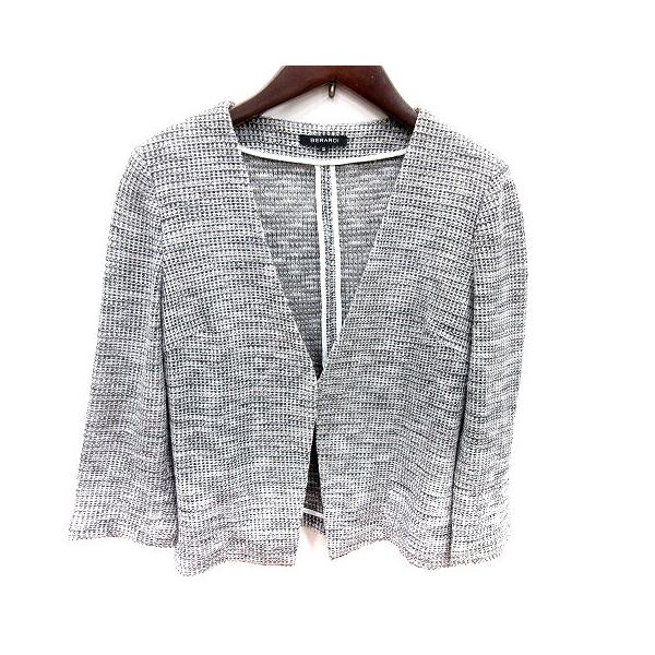 ベラルディ BERARDI ジャケット ノーカラー 麻混 リネン混 2 黒 ブラック 白 ホワイト /RT レディース【ブランド】ベラルディ BERARDI【表記サイズ】2【実寸サイズ】肩幅：約35cm　身幅：約42cm　袖丈：約42.5c...