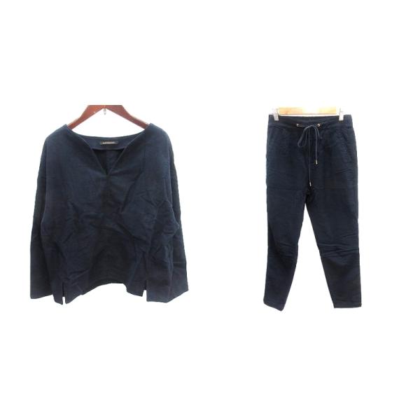 バンヤードストーム BARNYARDSTORM セットアップ 上下 シャツ ブラウス ハートシェイプドネック 長袖 テーパードパンツ イージー 0 紺【ブランド】バンヤードストーム BARNYARDSTORM【表記サイズ】0（日本サイズS程...