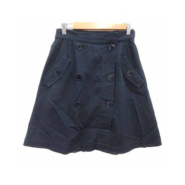 H.R.REMAKE ラップスカート 台形 ひざ丈 紺 ネイビー /YK レディース【表記サイズ】サイズ表記なし(実寸サイズをご覧ください)【実寸サイズ】ウエスト：約60cm　ヒップ：約101cm　スカート丈：約52cm　　【素材】表地 綿...