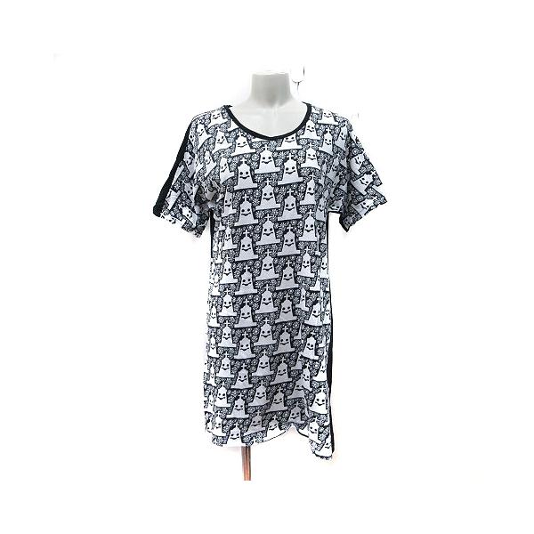 デヴァステ DEVASTEE ワンピース ひざ丈 半袖 総柄 S 黒 ブラック 白 ホワイト /YI レディース【表記サイズ】S【実寸サイズ】着丈：約80cm　ゆき丈：約43cm　裾幅：約53cm　　【素材】綿 100％　別布 綿 100％...