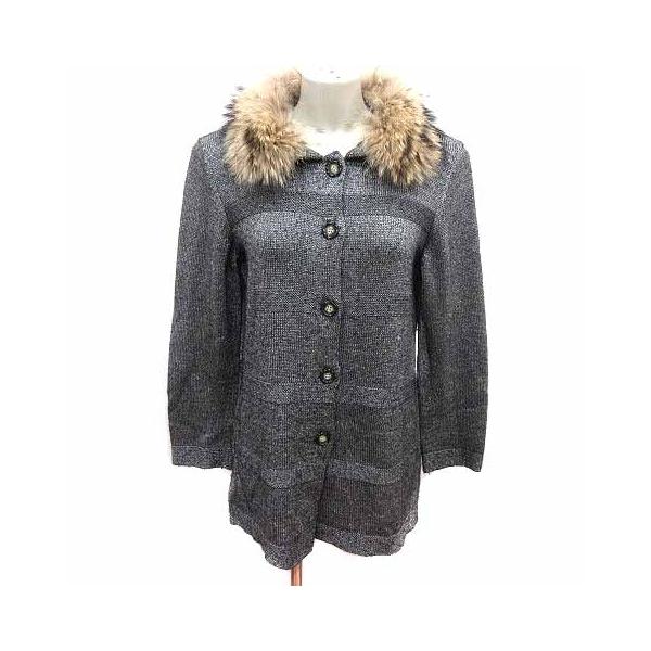 マーサ MARSA カーディガン ニット ラクーンファー 長袖 M グレー /YK レディース【表記サイズ】M【実寸サイズ】肩幅：約37cm　身幅：約47cm　着丈：約68cm　袖丈：約56cm　　【素材】本体 毛50％ ナイロン50％　衿...