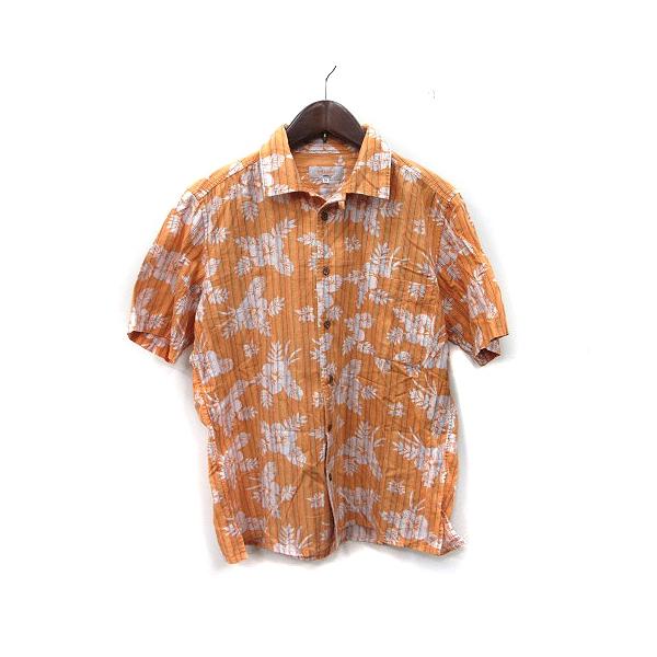 スペザート SPEZZATO シャツ 半袖 ストライプ 花柄 麻混 リネン混 M オレンジ /YI メンズ【表記サイズ】M【実寸サイズ】肩幅：約40cm　身幅：約50cm　着丈：約65cm　袖丈：約22cm　　【素材】綿 80％ 麻 20％...