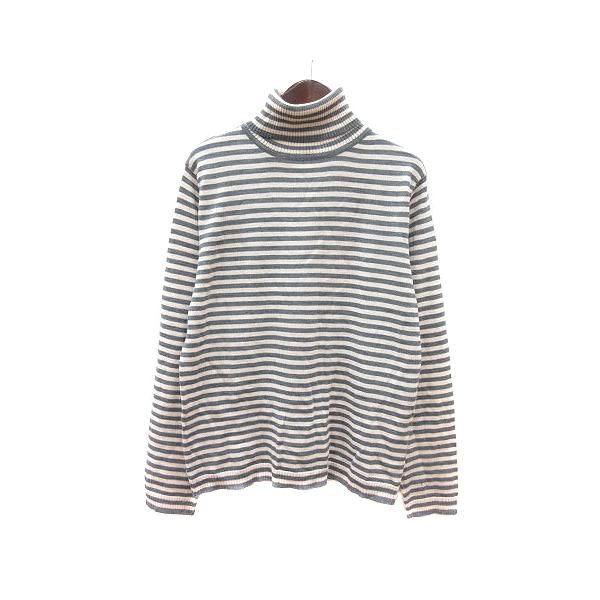 SURVIE ニット カットソー タートルネック ボーダー 長袖 F ライトベージュ グレー /MN レディース【表記サイズ】F【実寸サイズ】肩幅：約36cm　身幅：約46cm　着丈：約57cm　袖丈：約58cm　　【素材】アクリル70％ ...