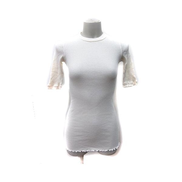 フィルオー PHIL O. カットソー リブ 半袖 0 XS 白 オフホワイト /YI レディース【表記サイズ】0（XSサイズ）【実寸サイズ】肩幅：約21cm　身幅：約26cm　着丈：約60cm　袖丈：約30cm　　【素材】綿 80％ 絹 ...