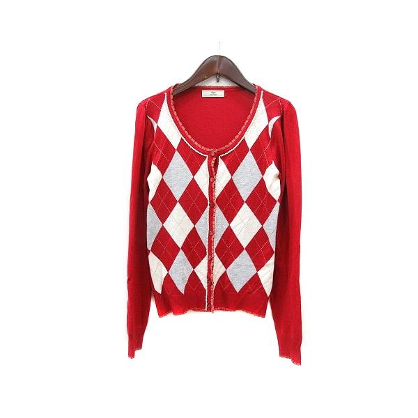 ネットディマミーナ NETTO di MAMMINA カーディガン ニット アーガイル柄 38 M 赤 レッド /MN レディース【表記サイズ】38（日本サイズM相当）【実寸サイズ】肩幅：約35cm　身幅：約42cm　袖丈：約63cm　着丈...