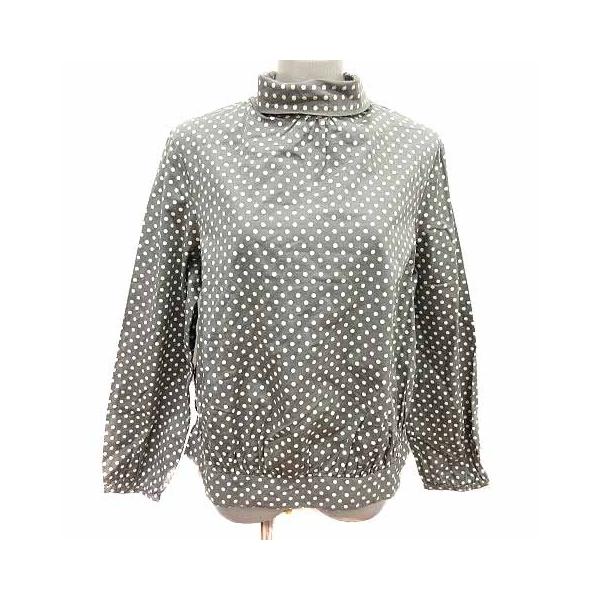 Visby ブラウス シャツ ハイネック ドット 長袖 LL グレー 白 ホワイト /YK 【表記サイズ】LL【実寸サイズ】肩幅：約41cm　身幅：約52cm　着丈：約58cm　袖丈：約58cm　　【素材】綿100％【色】グレー 白【状態】...