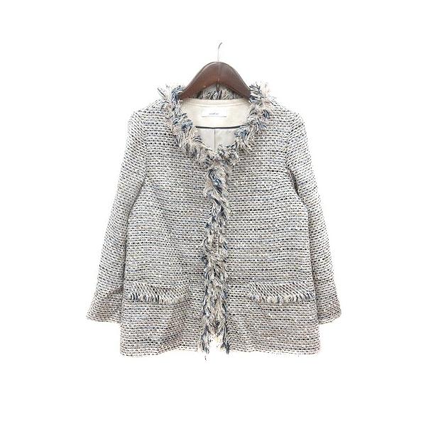 アムハースト amherst ノーカラージャケット ツイード 総裏地 ラメ M ベージュ /MN レディース【表記サイズ】M【実寸サイズ】肩幅：約33cm　身幅：約43cm　袖丈：約47cm　着丈：約53cm　　【素材】アクリル55％ 綿2...