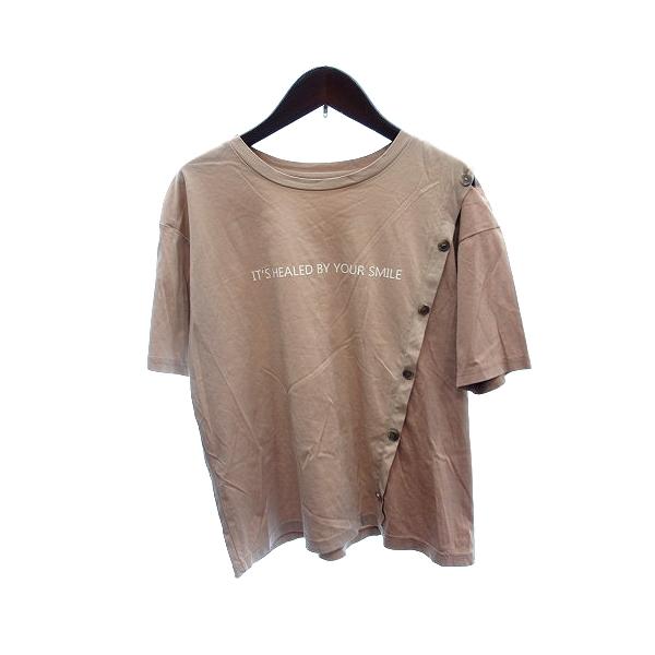 モニーレ MONiLE カットソー Tシャツ ラウンドネック 切替 プリント 半袖 ベージュ /AU レディース【表記サイズ】サイズ表記なし(実寸サイズをご覧ください)【実寸サイズ】身幅：約51cm　着丈：約54cm　ゆき丈：約43cm　　...