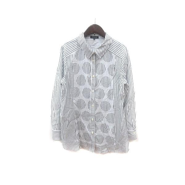 インテレクション INTELLECTION シャツ ストライプ 長袖 44 白 ホワイト 黒 ブラック /MS レディース【ブランド】インテレクション INTELLECTION【表記サイズ】44（日本サイズL程度）【実寸サイズ】肩幅：約37...
